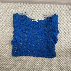 Zara | Tops | Zara Blue Crochet Top | Poshmark